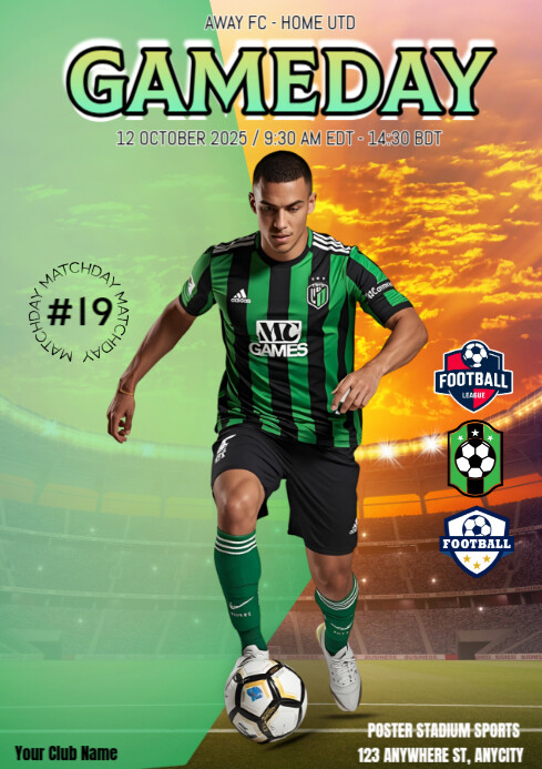 Green Modern & Minimal Football Match Day Schedule A4 Template ...