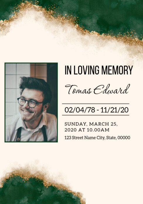 Copy of Green Modern & Minimal Funeral Announcement A5 | PosterMyWall