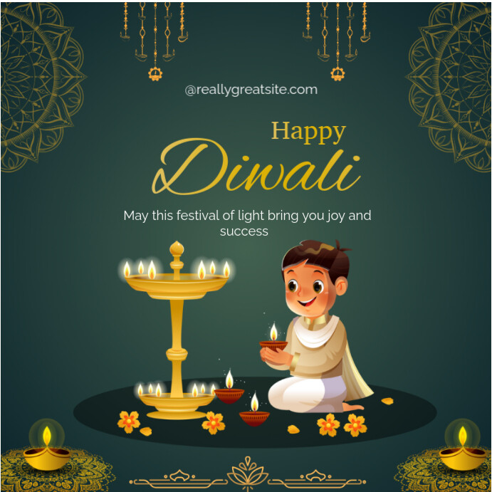 Green Modern & Minimal Happy Diwali Day Instagram Post Template ...