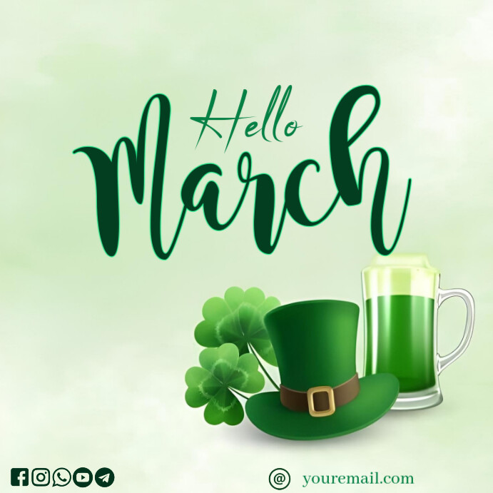 Green Modern & Minimal Hello March Instagram Post Template | PosterMyWall