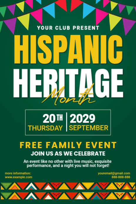Green Modern & Minimal Hispanic Haritage Month Poster Template ...
