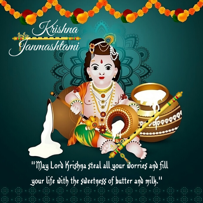 Copy of Green Modern & Minimal Krishna Janmashtami I | PosterMyWall