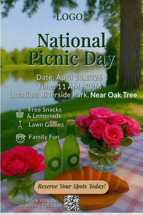 Copy of Green Modern & Minimal National Picnic Day Flyer Template ...
