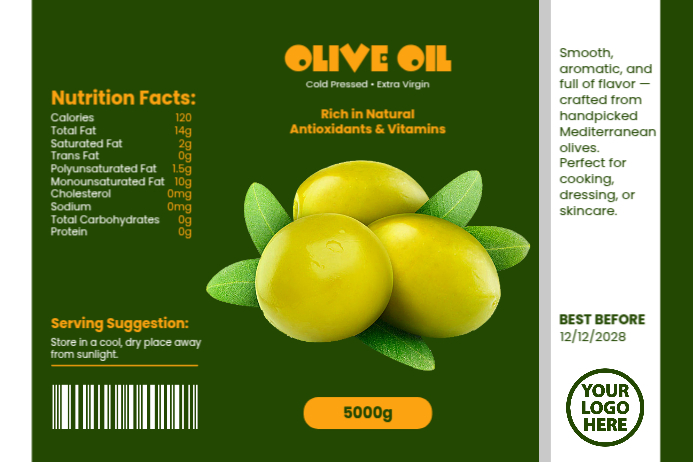 Green Modern & Minimal Olive Oil Label Design Template | PosterMyWall