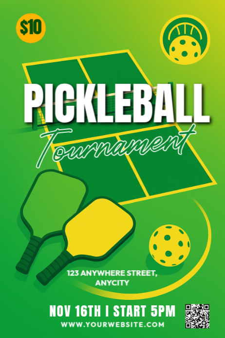 Green Modern & Minimal Pickleball Tournament Poster Template | PosterMyWall