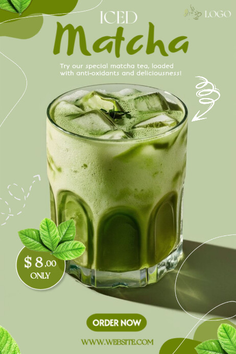Green Modern & Minimal Professional Iced Matcha Tea Order Now Poster ...