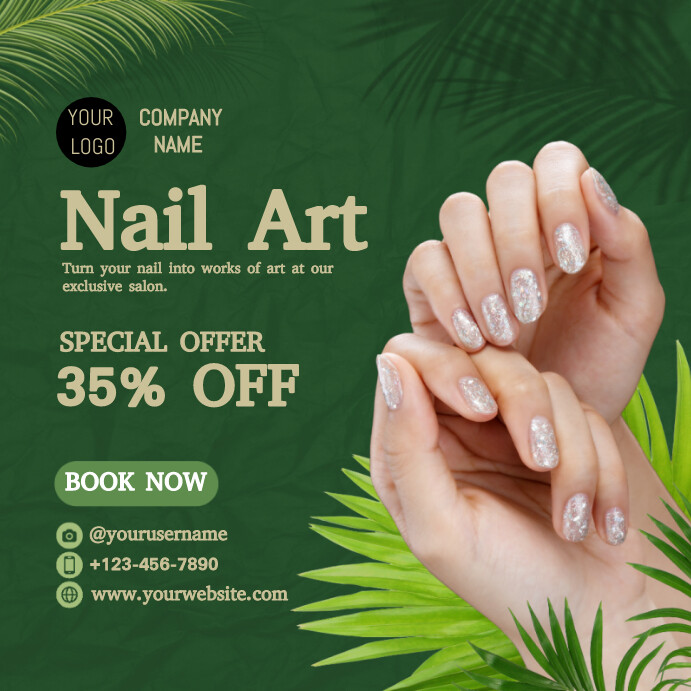 Green Modern & Minimal Simple Nail Salon Ins Template | PosterMyWall