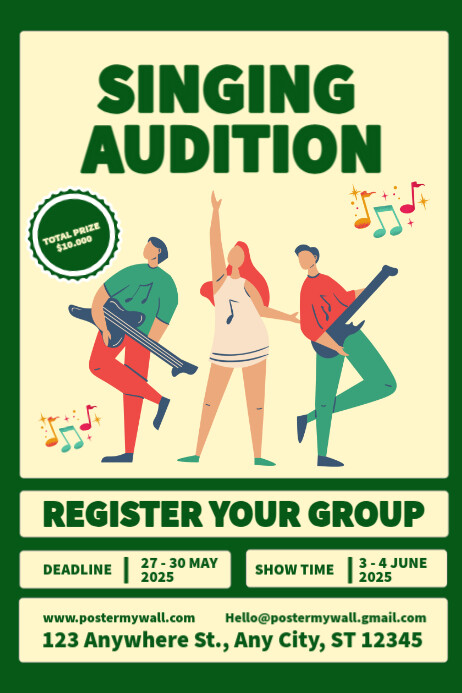 Green Modern & Minimal Singing Audition Poster Template | PosterMyWall