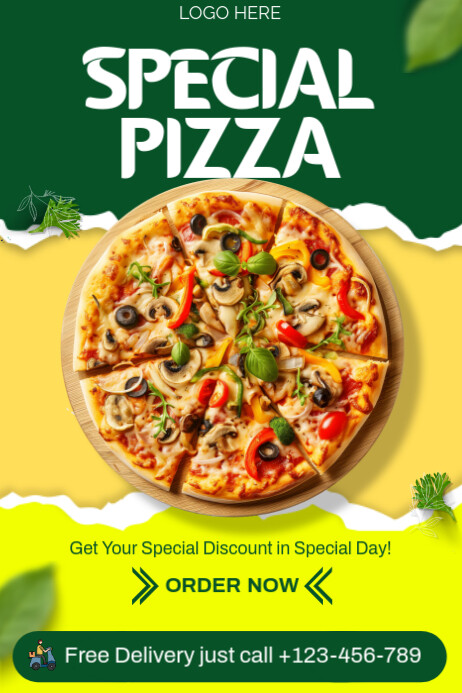 Green Modern & Minimal Special Pizza Offer Poster Template | PosterMyWall
