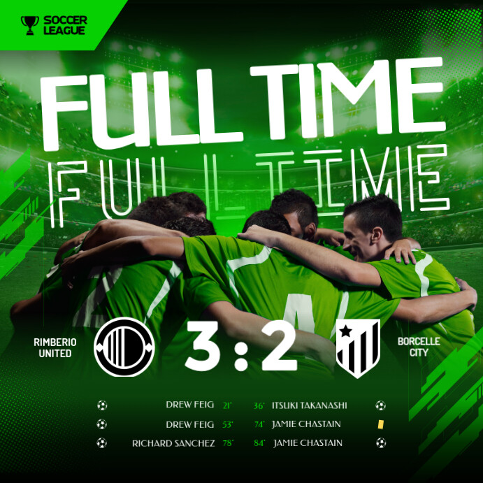 Green Modern & Minimal Sport Soccer Final Score Pos Instagram Template ...