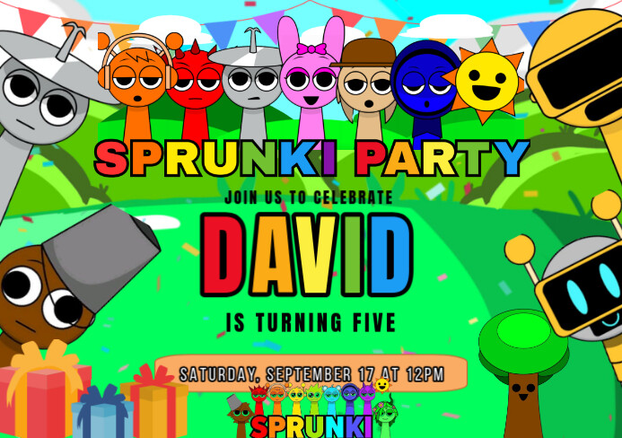 Green Modern & Minimal Sprunki Party Birthday Invitation A5 Template ...