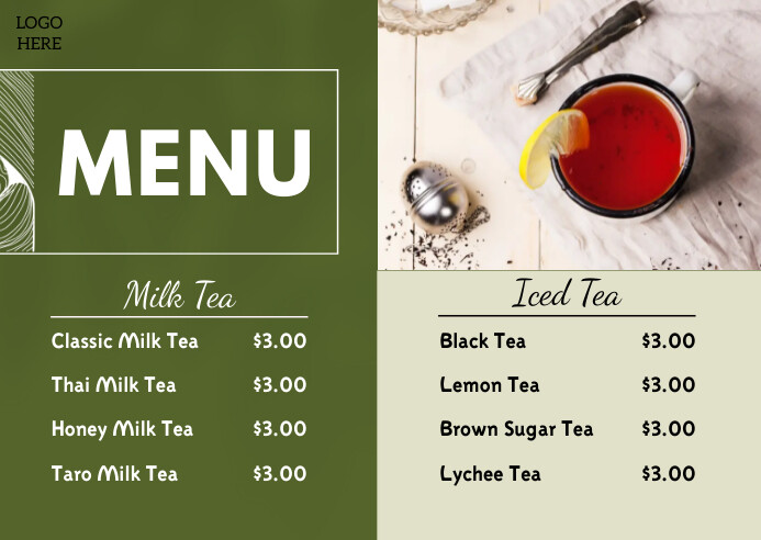 Green Modern & Minimal Tea Menu List Template | PosterMyWall