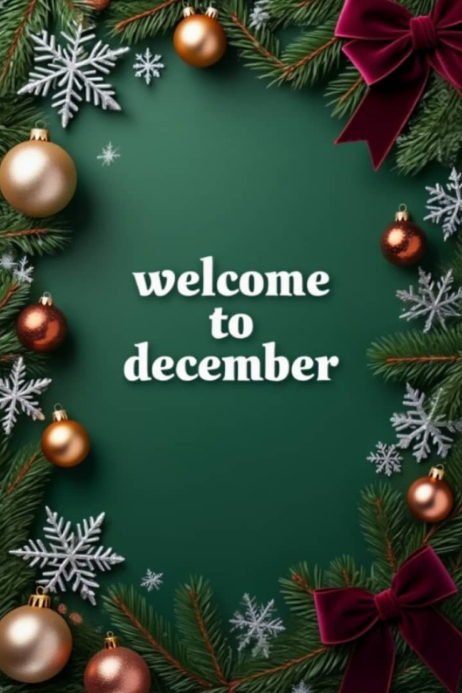 Green Modern & Minimal Welcome To December Christmas Background Poster ...