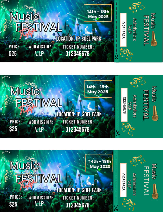 Copy of green Music Event Ticket With Stub | PosterMyWall