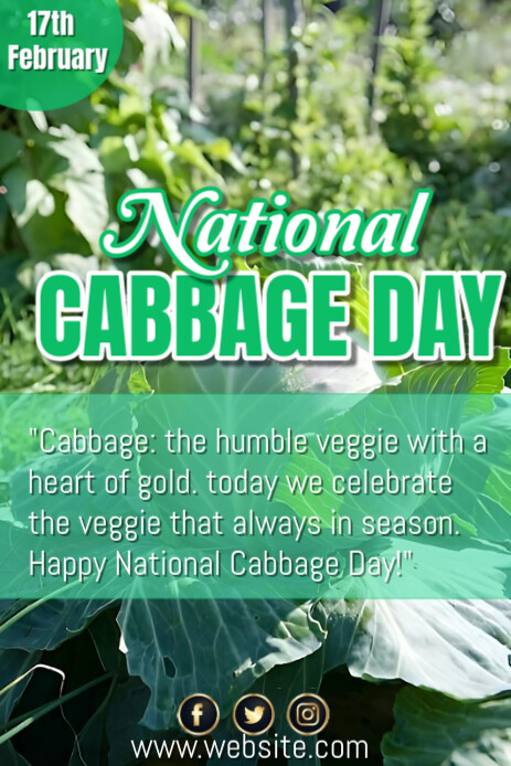 Green National Cabbage Day Pinterest Graphic Template | PosterMyWall