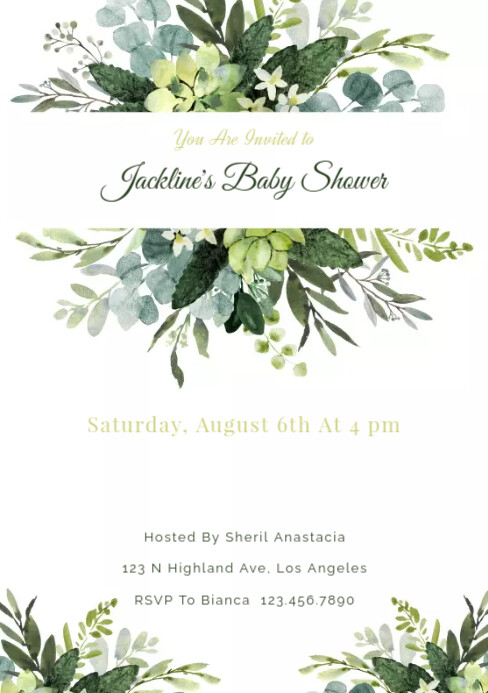 Green Natural Water colour Baby Sprinkle Invi Template | PosterMyWall