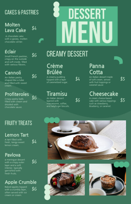 Green Nature Simple Dessert Menu Template (Half Page Wide) | PosterMyWall