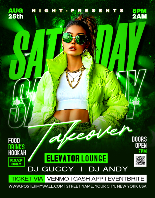 Green neon club night event poster/wallboard Template | PosterMyWall