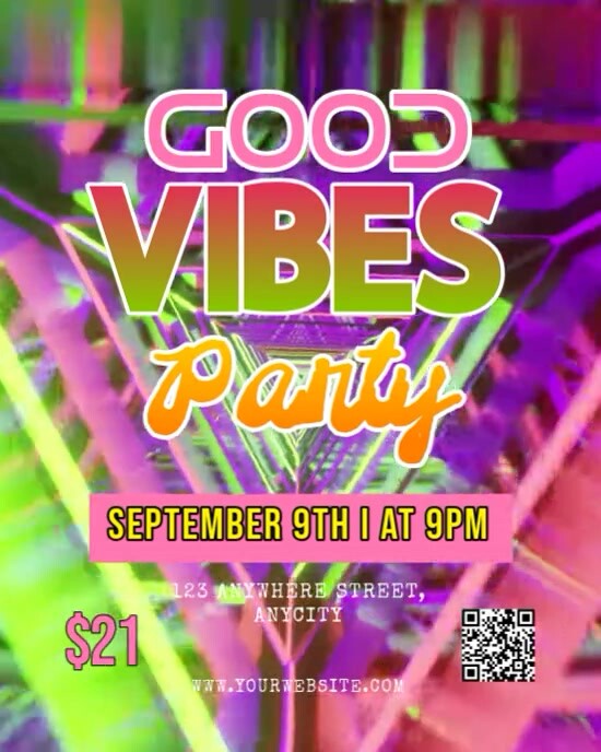 Green Neon Good Vibes Party Instagram Portrait Template | PosterMyWall