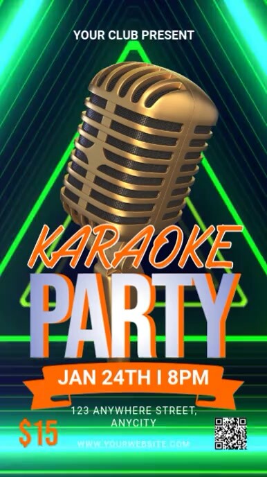Green Neon Karaoke Party Reel Instagram Template | PosterMyWall