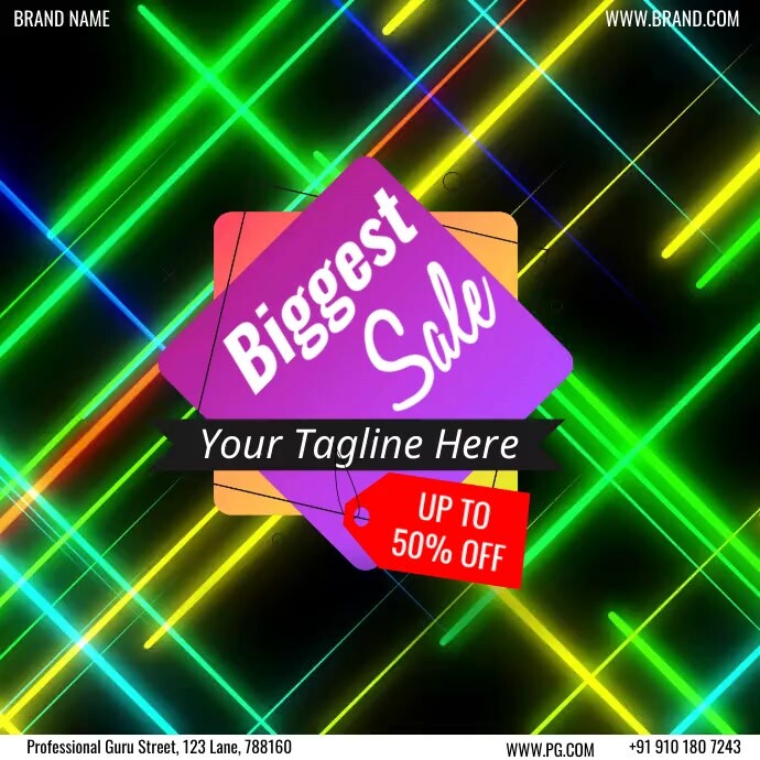 Green Neon Mega Sale Instagram Post Template | PosterMyWall