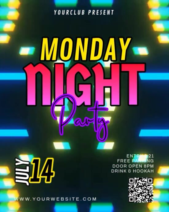 Green Neon Monday Night Party Instagram Portrait Template | PosterMyWall