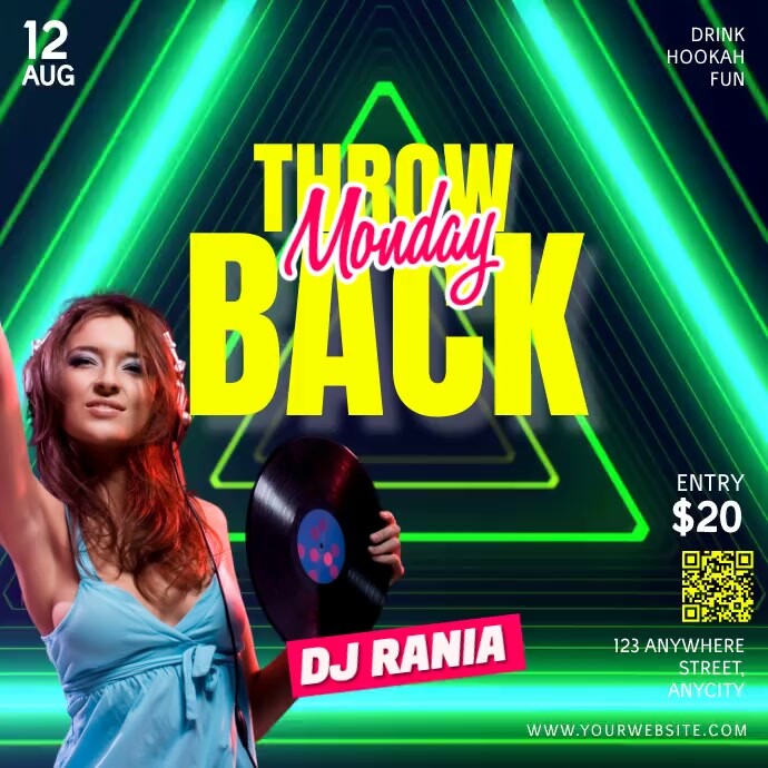 Plantilla de Green Neon Monday Throw Back Party Pos Instag | PosterMyWall