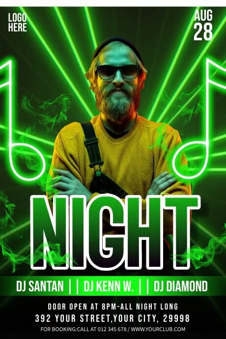 Green Neon Night Part Poster Template | PosterMyWall