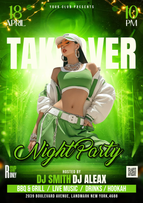 Green Night Party A4 Template | PosterMyWall