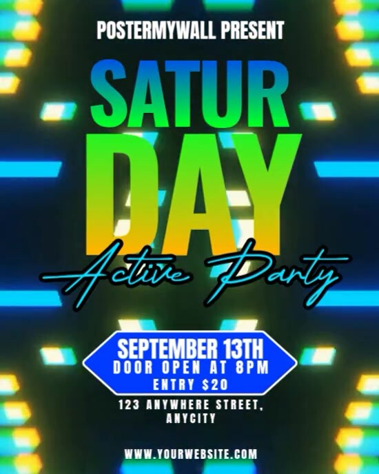 Green Neon Saturday Active Party Instagram Portrait Template | PosterMyWall