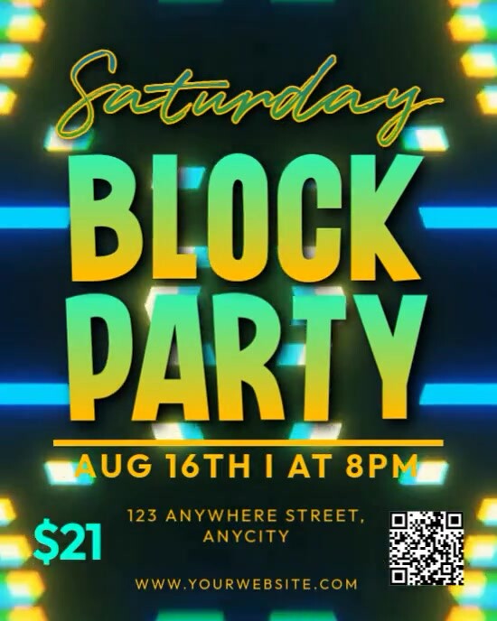 Plantilla de Green Neon Saturday Block Party Instagram Portrait ...