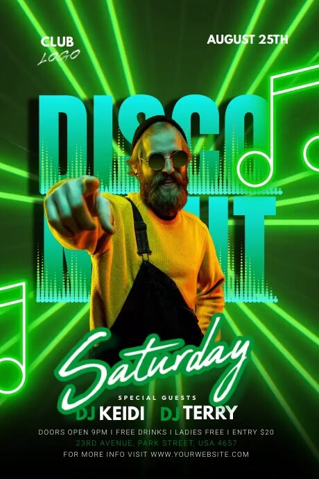 Green Neon Saturday Night Party Poster Templat | PosterMyWall
