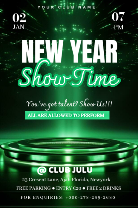 Green Neon Show Time Poster Template | PosterMyWall
