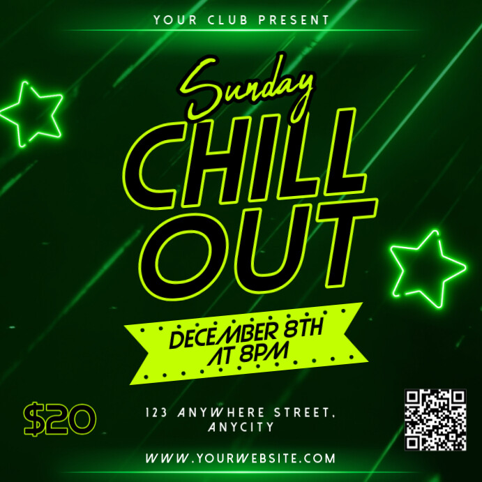 Copy of Green Neon Sunday Chillout Party Pos Instagram | PosterMyWall
