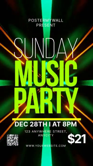 Copy of Green Neon Sunday Music Party Reel Instagram | PosterMyWall