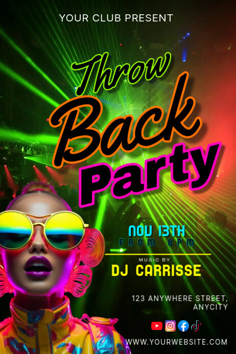 Green Neon Throw Back Party Poster Template | PosterMyWall
