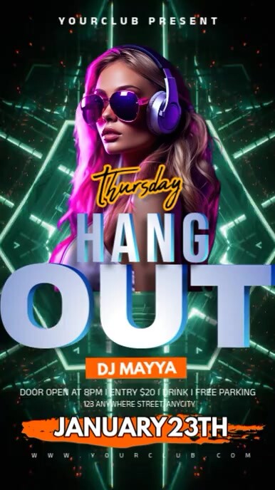 Green Neon Thursday Hangout Party Tampilan Digital (9:16) Template ...