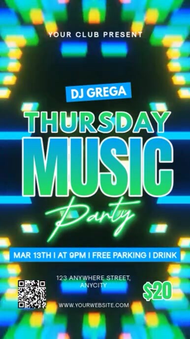 Copy of Green Neon Thursday Music Party Reel Instagram | PosterMyWall