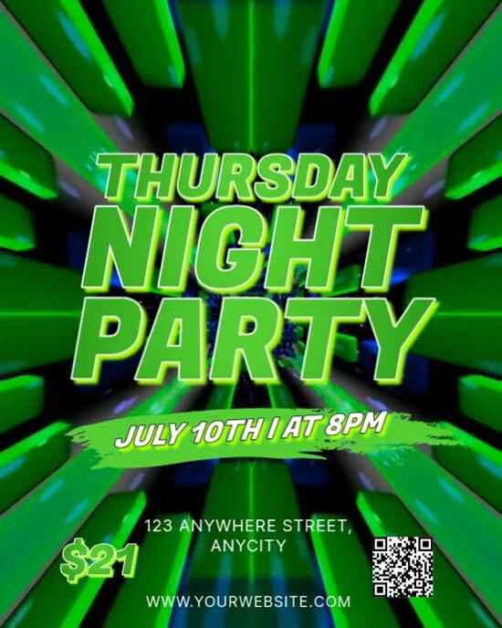 Green Neon Thursday Night Party Instagram Portrait เทมเพลต | PosterMyWall