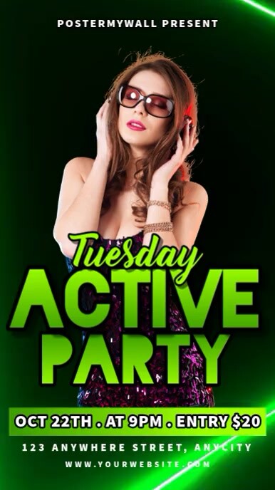 Copy of Green Neon Tuesday Active Party Reel Instagram | PosterMyWall