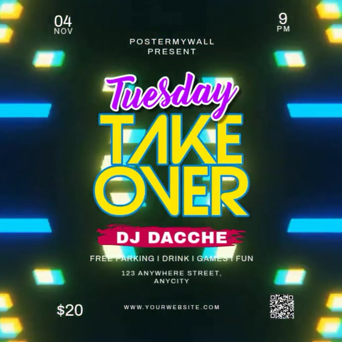 Green Neon Tuesday Take Over Pos Instagram Template | PosterMyWall