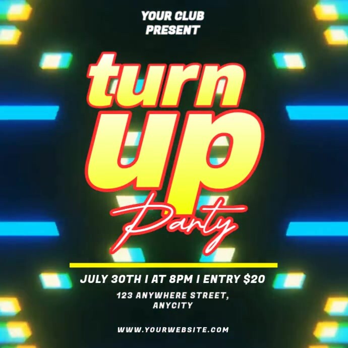 Modèle Green Neon Turn Up Party Pos Instagram | PosterMyWall