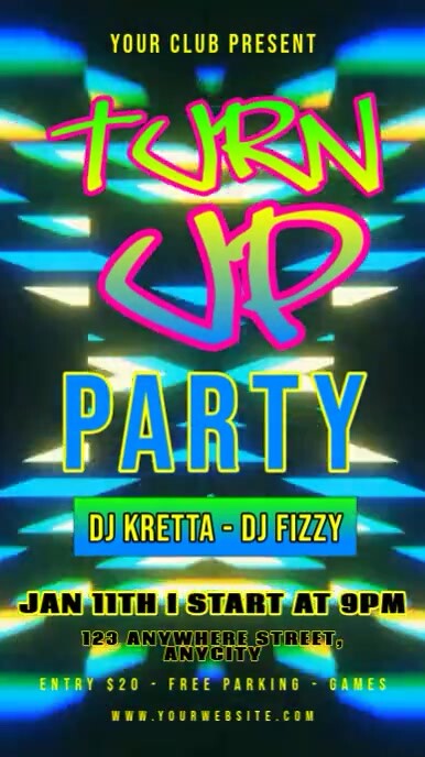 Green Neon Turn Up Party Reel Instagram Template | PosterMyWall