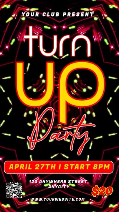 Plantilla de Green Neon Turn Up Party Reel Instagram | PosterMyWall