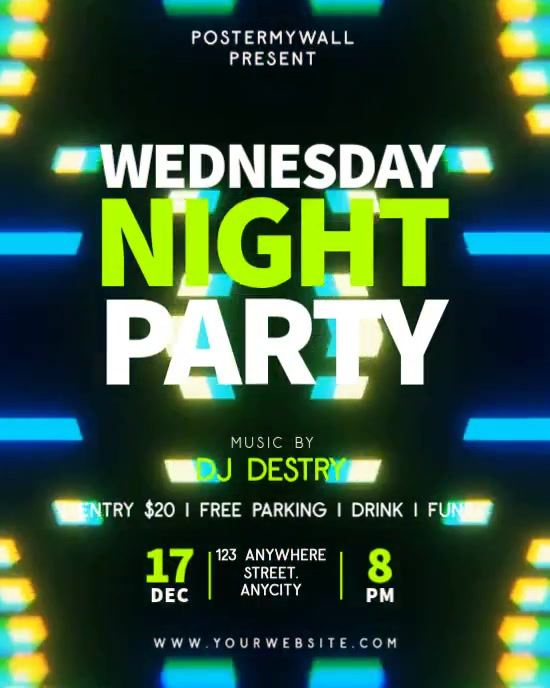 Green Neon Wednesday Night Party Instagram Portrait Template | PosterMyWall