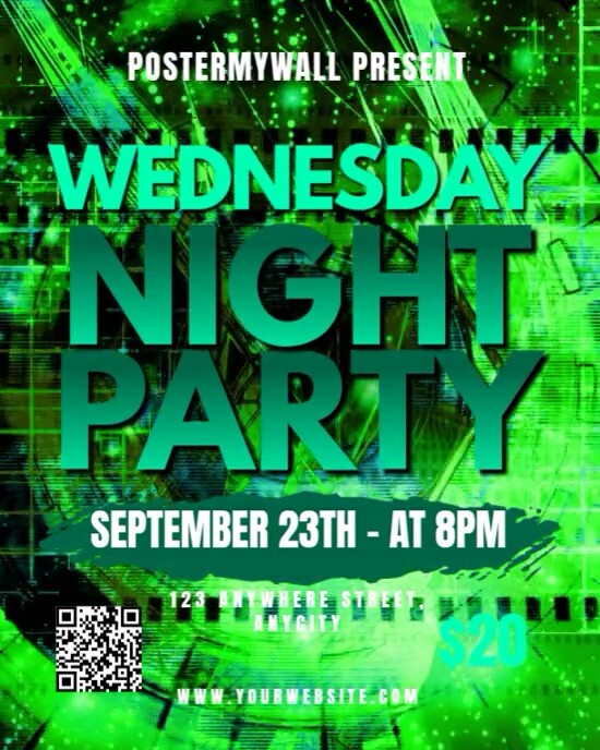 Copy of Green Neon Wednesday Night Party Instagram Portrait | PosterMyWall