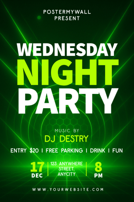 Copy of Green Neon Wednesday Night Party Poster | PosterMyWall