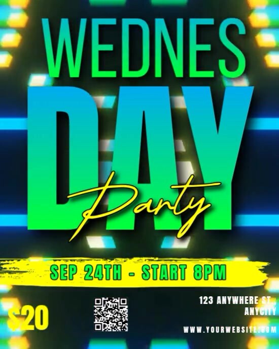 Green Neon Wednesday Party Instagram Portrait Template | PosterMyWall