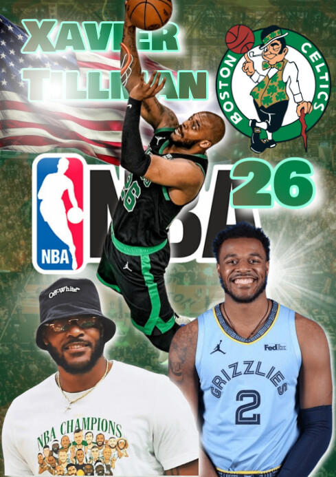 Copy of Green Neon Xavier Tillman Boston Celtics Nba Basketball A4 ...