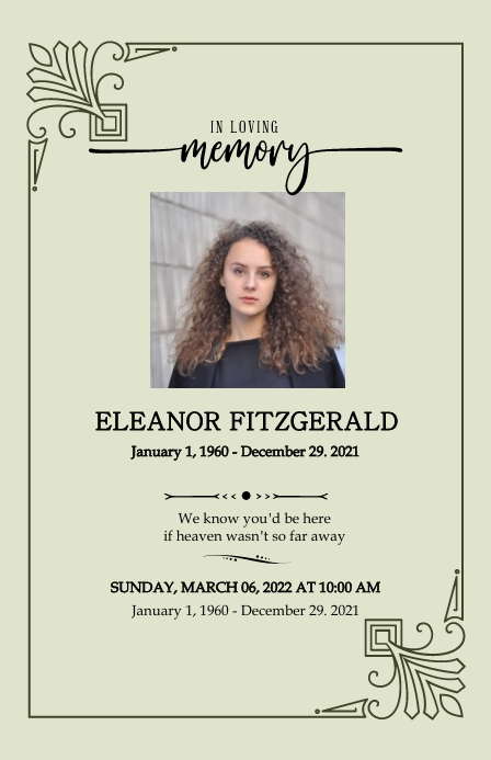 Green Ornamental Funeral Program Template | PosterMyWall